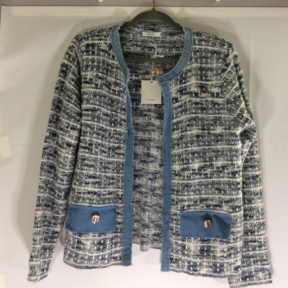 Sioni | Jackets & Coats | Sioni Women Knit Blue Denim Long Sleeve ...
